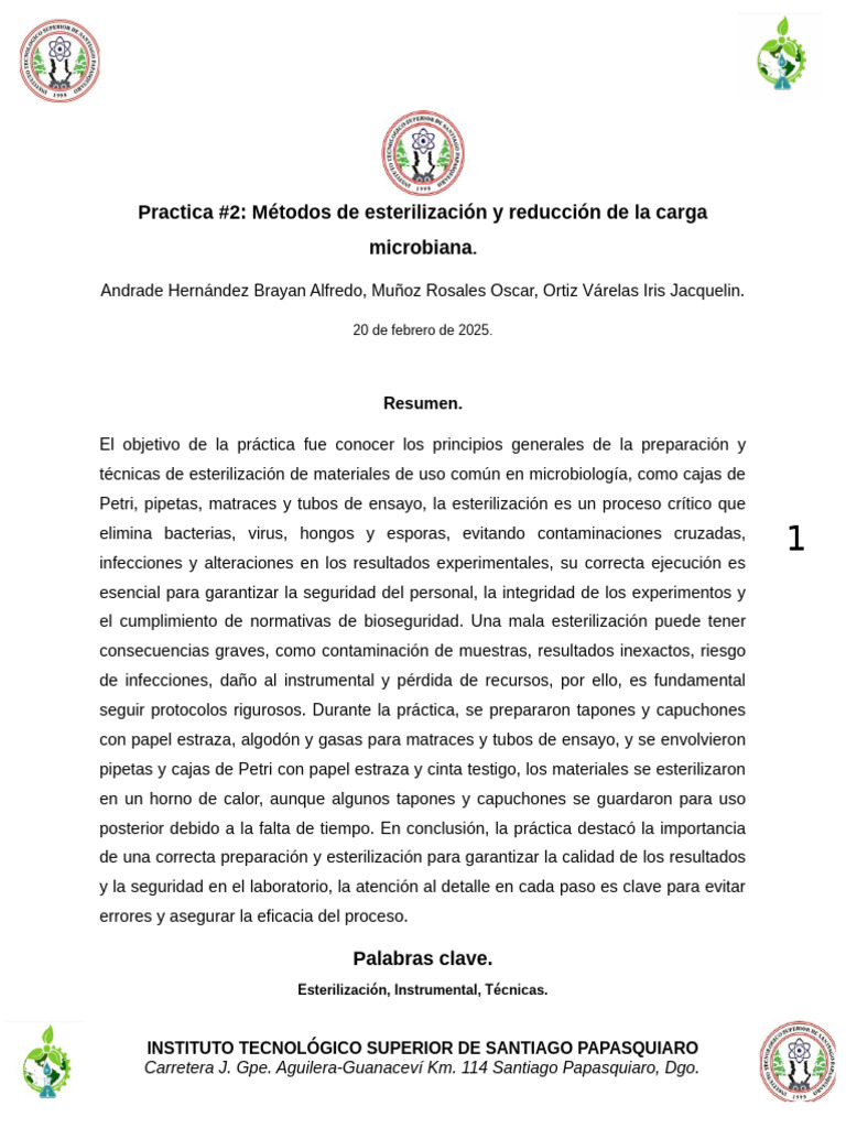 MB C2 Reporte de Practica2 Equipo1-2 | PDF | Esterilización (Microbiología) | Laboratorios