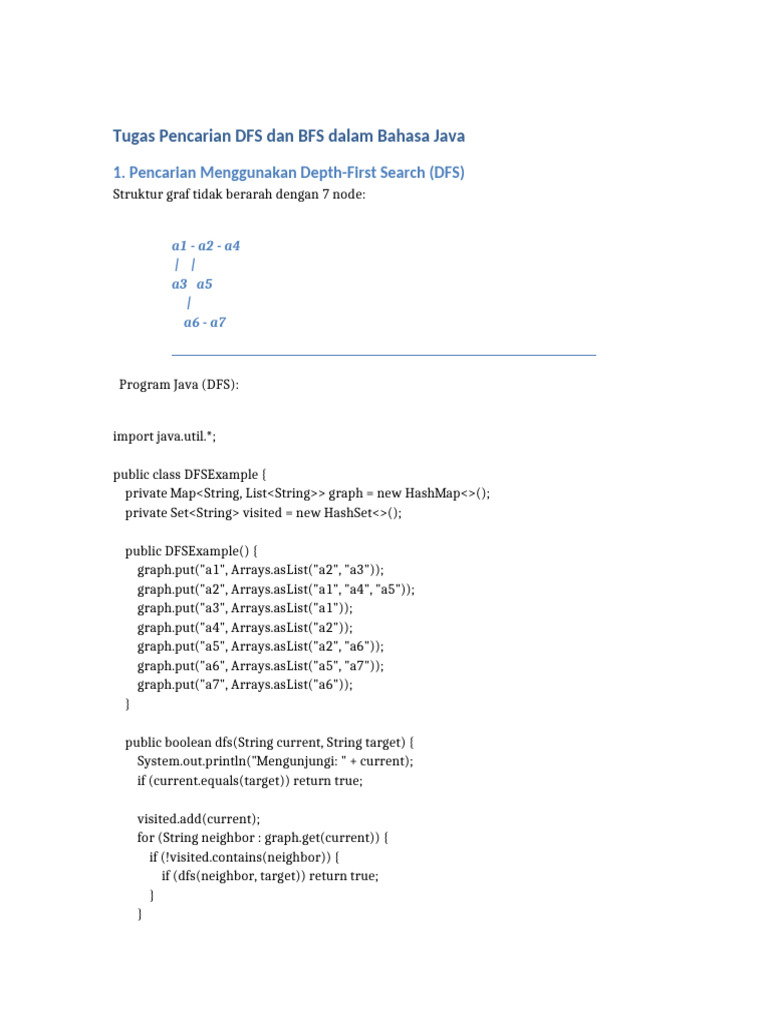 Tugas Pencarian DFS BFS Java | PDF