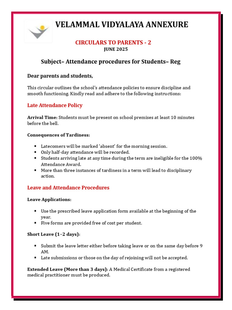Circular 2 - Attendance Procedures For Students | PDF