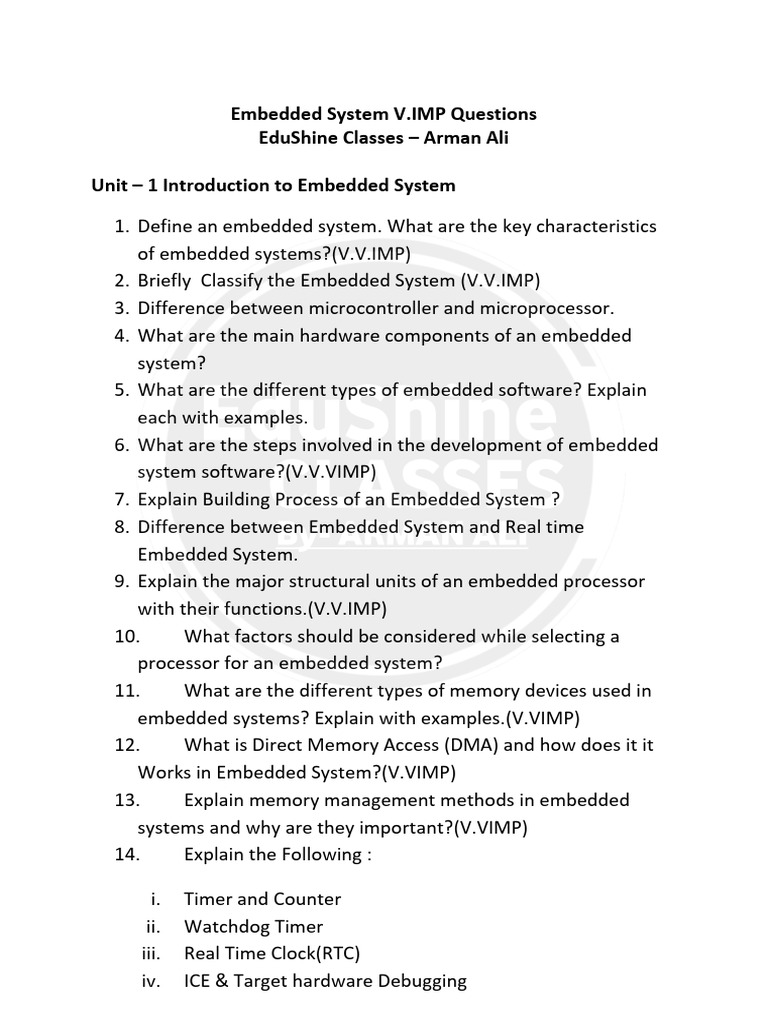 Essential Questions on Embedded Systems | PDF | Embedded System ...