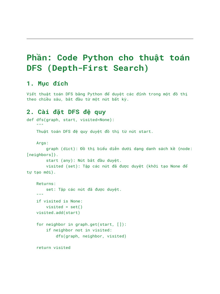 Phần_ Code Python cho thuật toán DFS (Depth-First Search) | PDF