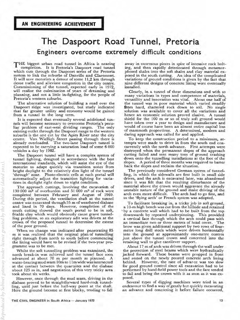 Daspoort Tunnel Engineering Challenges | PDF | Tunnel