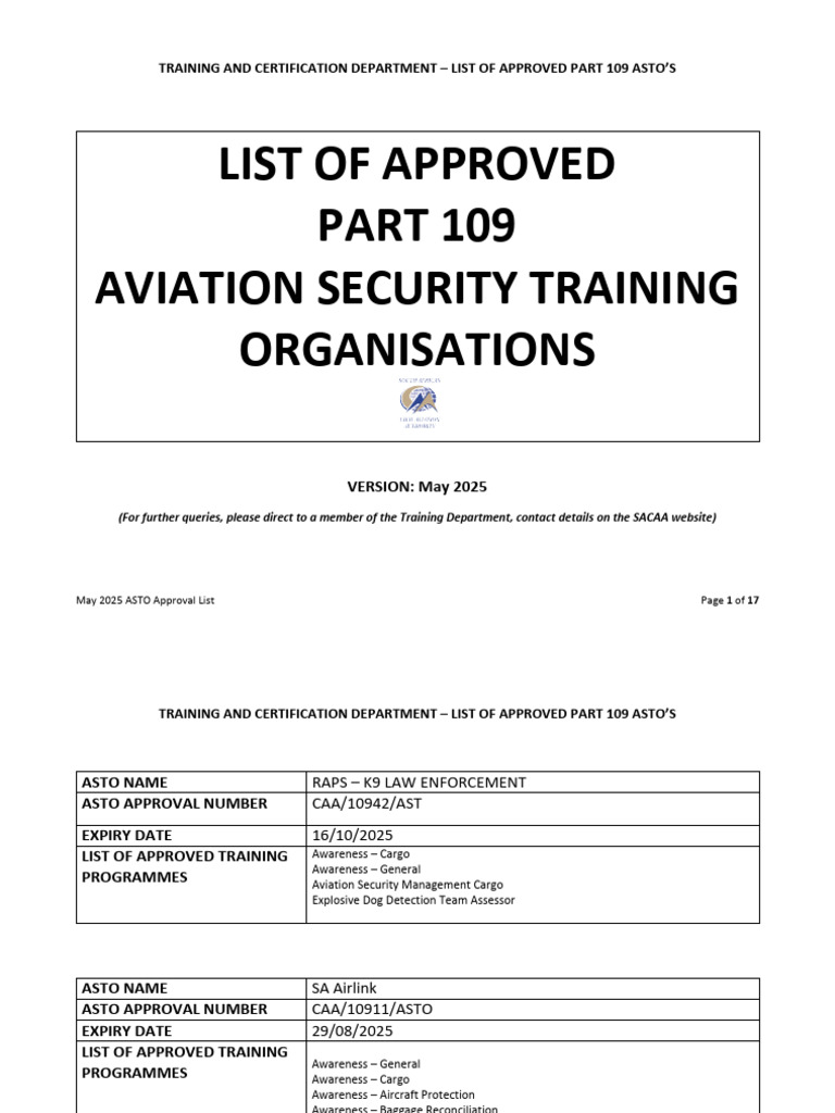Approved Aviation Security Training Organisations | PDF | Airport ...