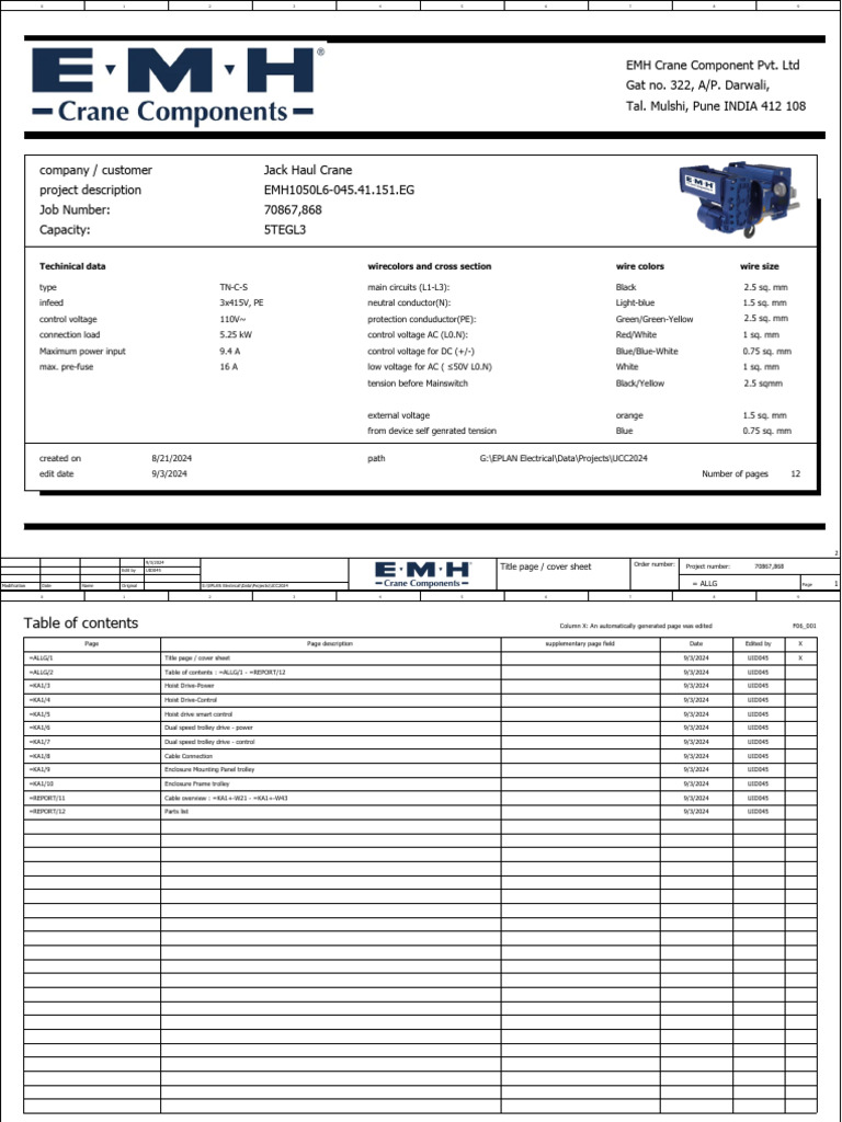 EMH Electrical DRG Haul Crane 5TEGL3 70867 Solo (Outdoor) | PDF ...