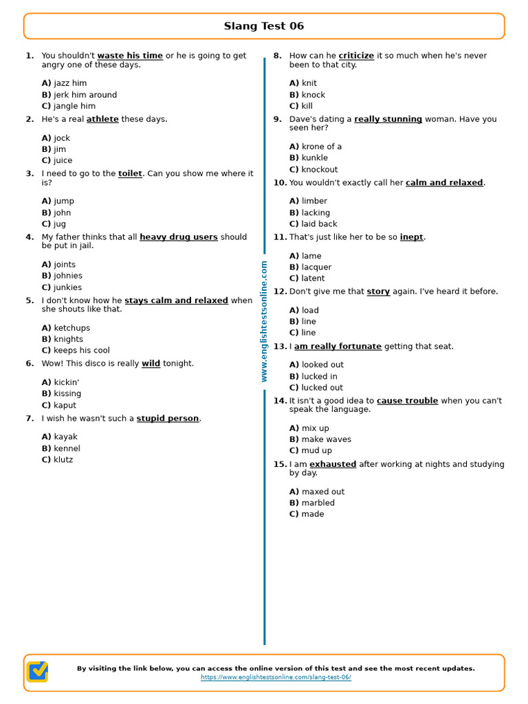 1798 Slang Test 06 | PDF