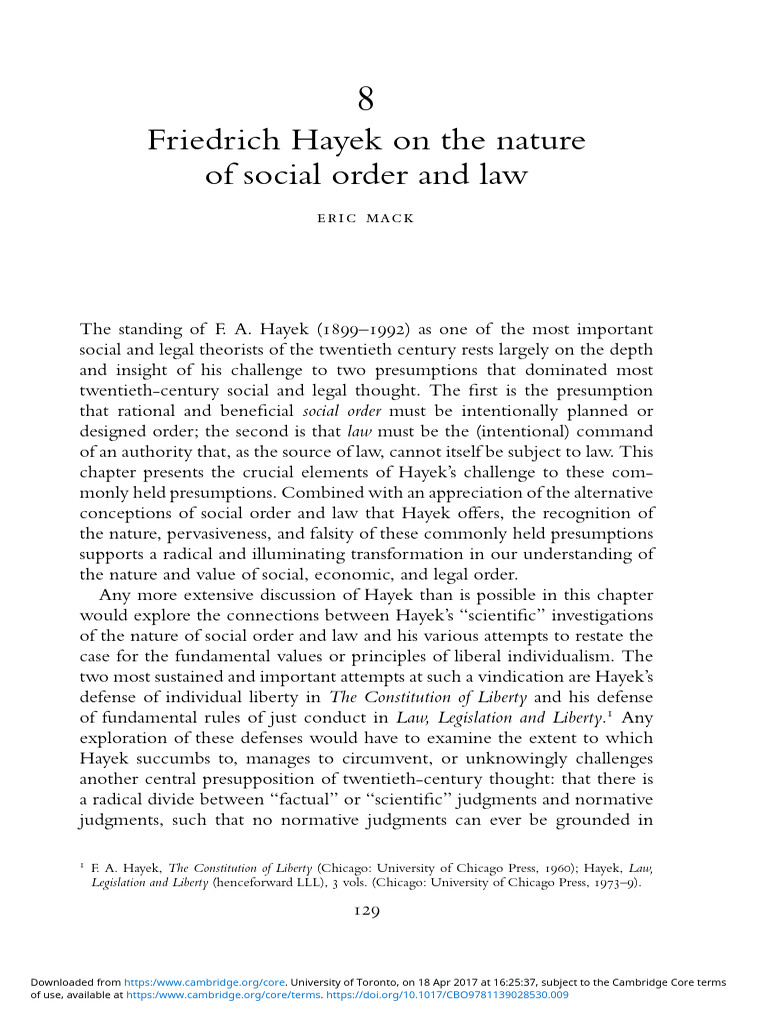 Mack, Eric - Friedrich Hayek On The Nature of Social Order and Law ...