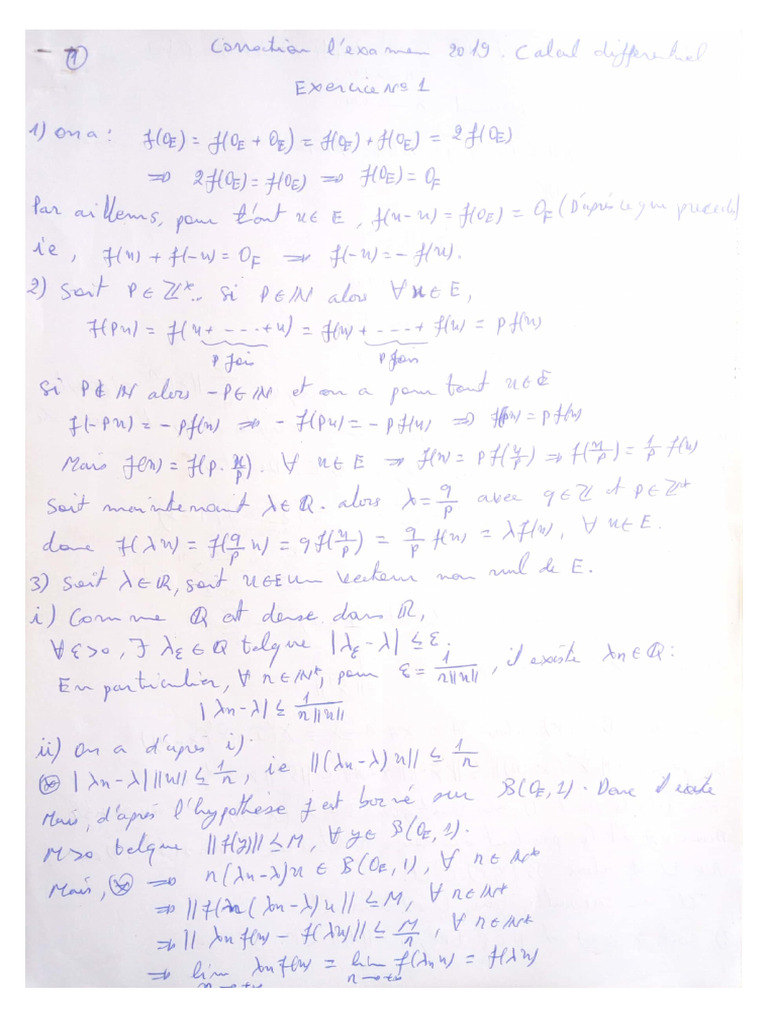 Corrigé Examen 2019. Calcul Différentiel | PDF