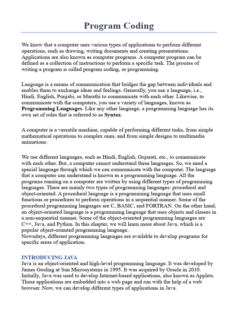 Program Coding: Programming Languages Syntax | PDF | Data Type | Java (Programming Language)