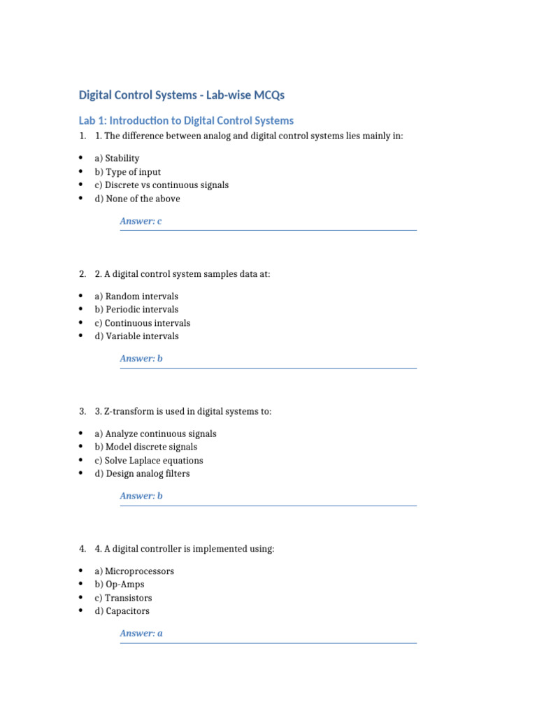 Digital Control System Lab MCQs | PDF