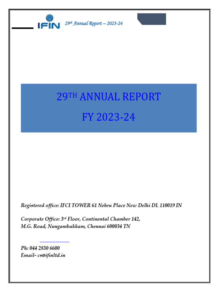 IFCI Financial Services 29th Annual Report | PDF | Expense | Inflation
