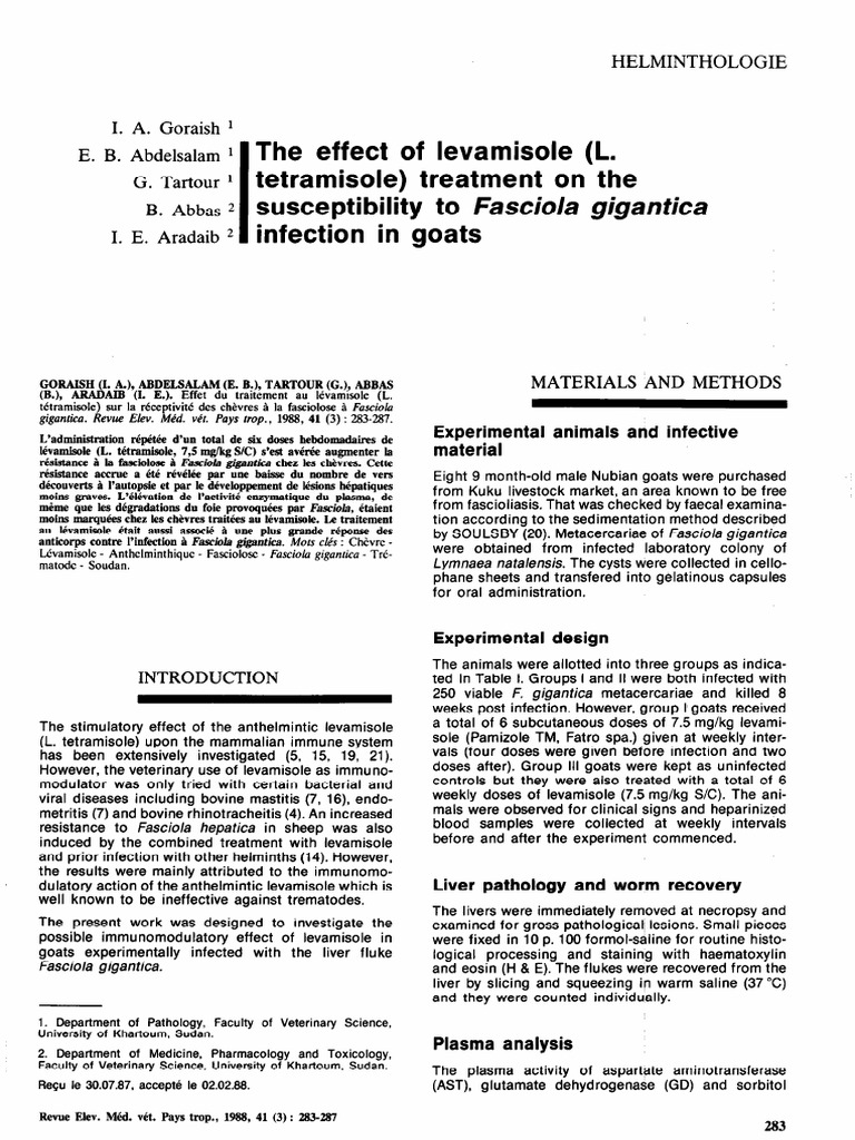 Levamisole Effects on Goat Fasciolosis | PDF | Medical Specialties