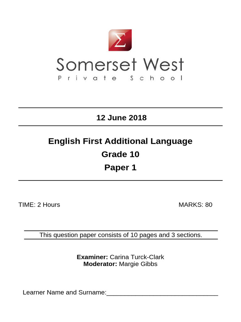 GR 10 Eng FAL Paper 1 Comp Lang June 2018 | PDF | Smoking | Cigarette
