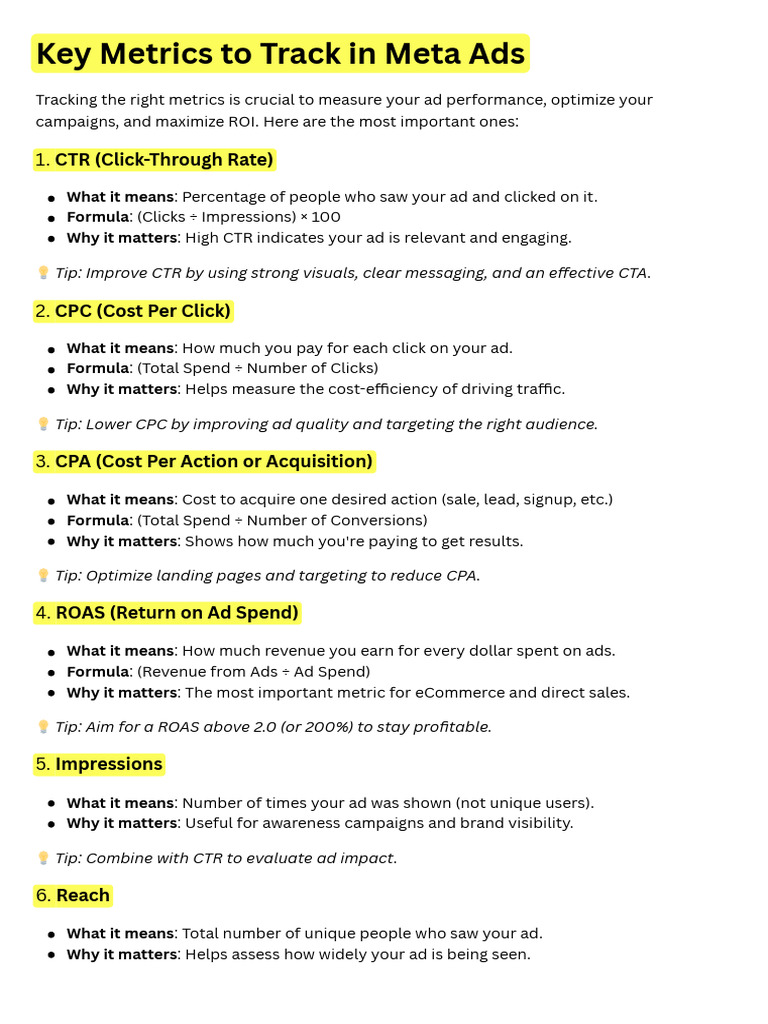 Key Metrics for Meta Ads Success | PDF | Business Process | Business