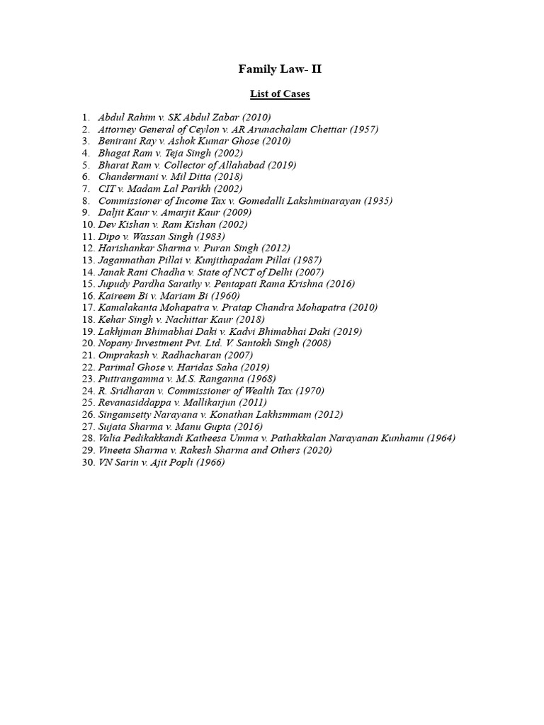 List of Cases - Family Law - II | PDF