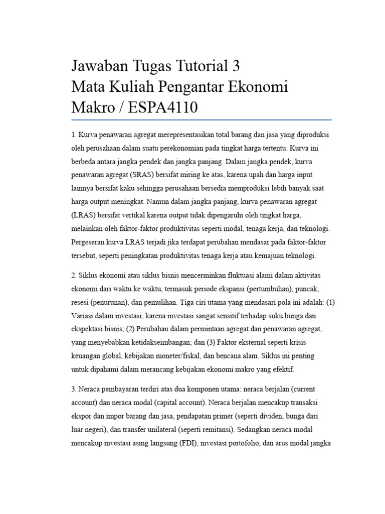 Jawaban Tutorial3 EkonomiMakro UT | PDF