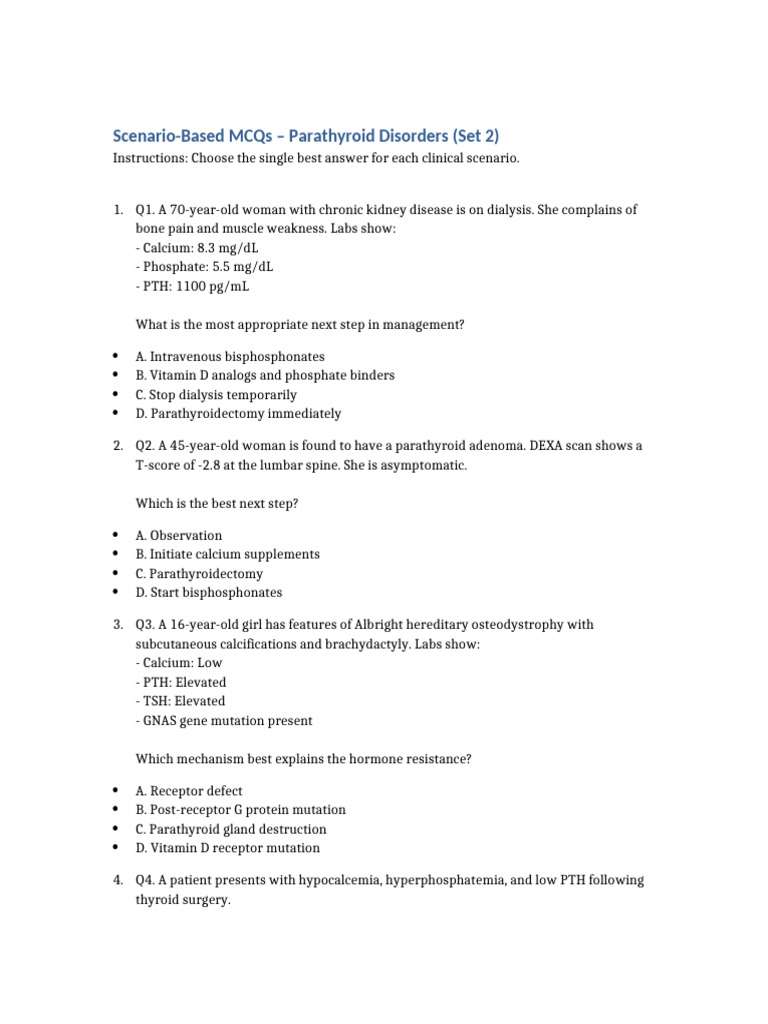 Parathyroid Scenario Based MCQ Set2 | PDF | Endocrine System | Diseases And Disorders