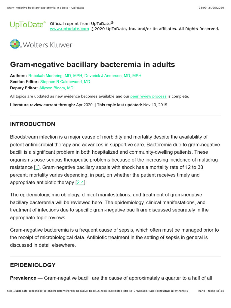 Gram-Negative Bacillary Bacteremia in Adults - UpToDate | PDF | Sepsis ...
