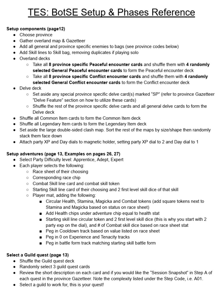 TES BotSE Setup & Phase Steps | PDF | Gaming | Tabletop Games