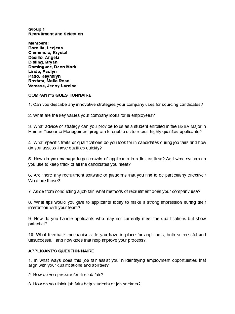 Job Fair (Questions) | PDF