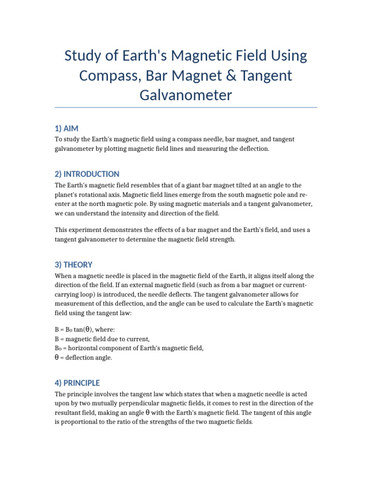 Earth Magnetic Field Project With Observation | PDF | Magnetic Field ...