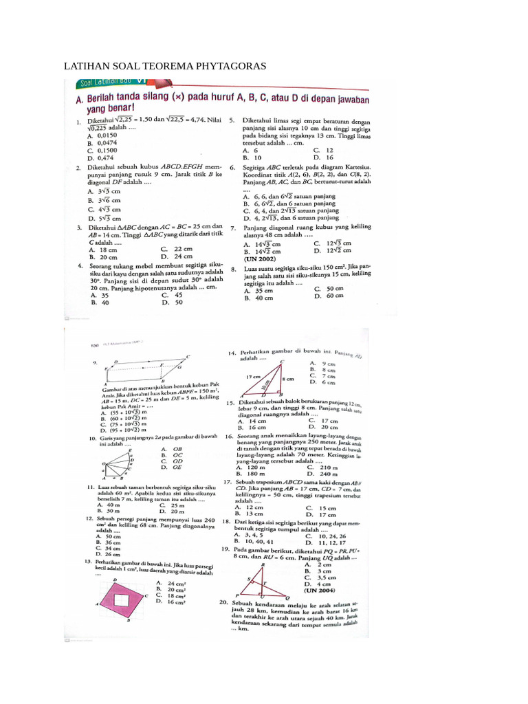 Latihan Soal Phytagoras Kelas 8 | PDF