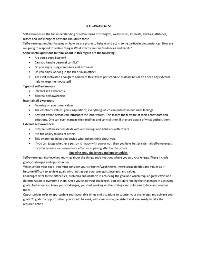 Session 2 Self Awareness Class 10 | PDF | Self Awareness | Goal