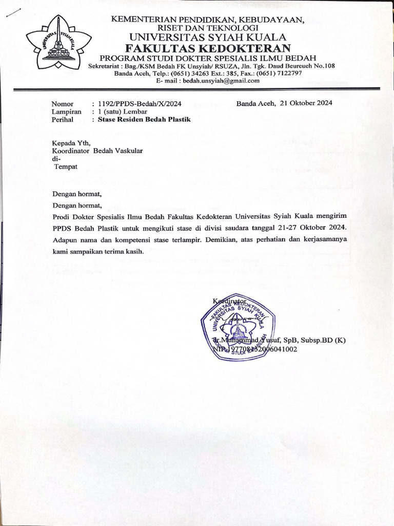 OCTCARI-Surat Stase Bedah Vaskular | PDF