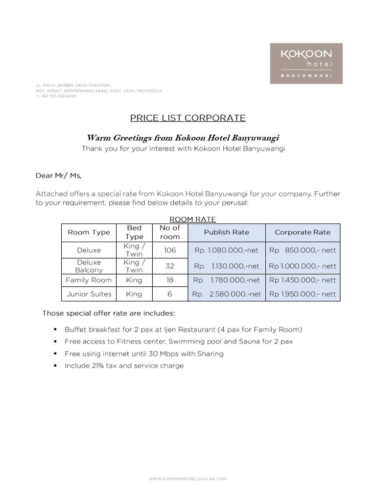 Price List of Corporate 2025 | PDF