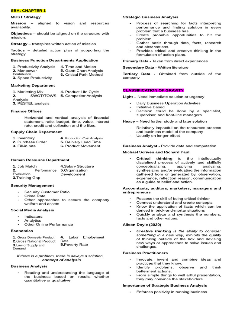 ALL SBA REVIEWER | PDF | Data Analysis | Strategic Management