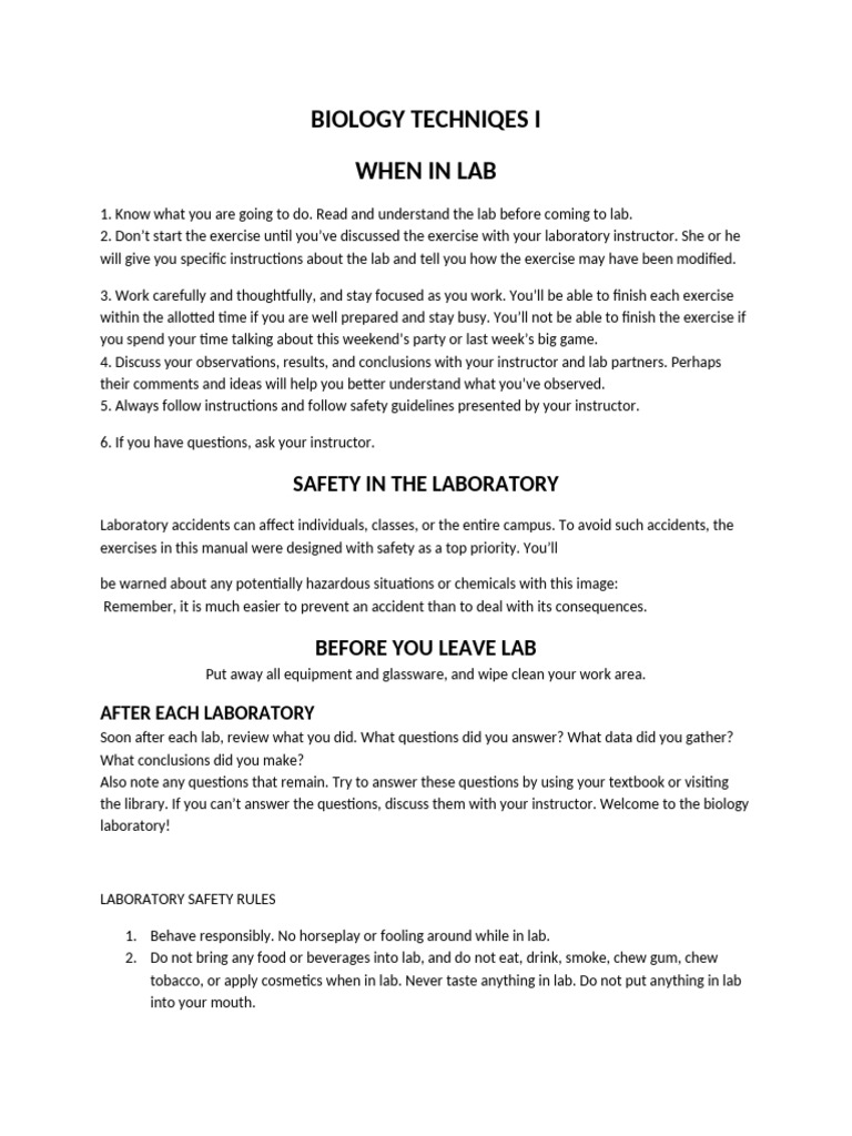 Biology Lab Safety Guidelines | PDF | Laboratories