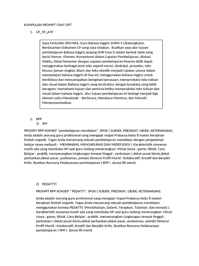 30 Jan 2025 Kumpulan Prompt Chat GPT | PDF
