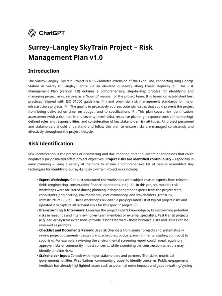 Surrey–Langley SkyTrain Project – Risk Management Plan | PDF | Risk | Risk Management