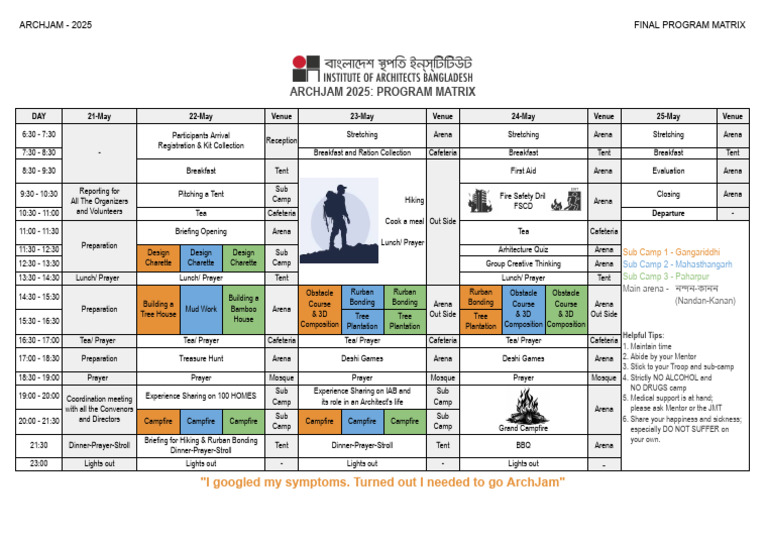 Program Matrix Archjam-2025 | PDF | Lunch | Meal