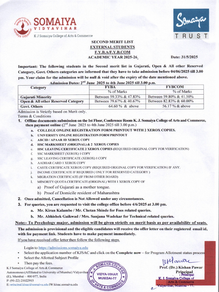 Second+Merit+List+for+External+Students+Fyba+&+Fybcom+Academic+Year+ ...