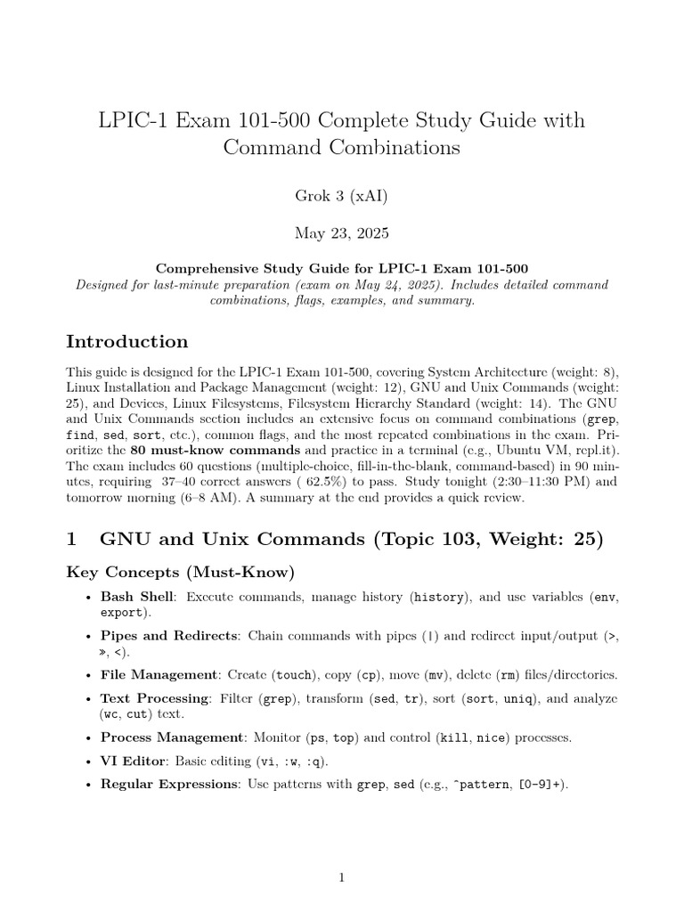 LPIC-1 Exam 101-500 Complete Study Guide With Command Combinations | PDF | Computer File ...
