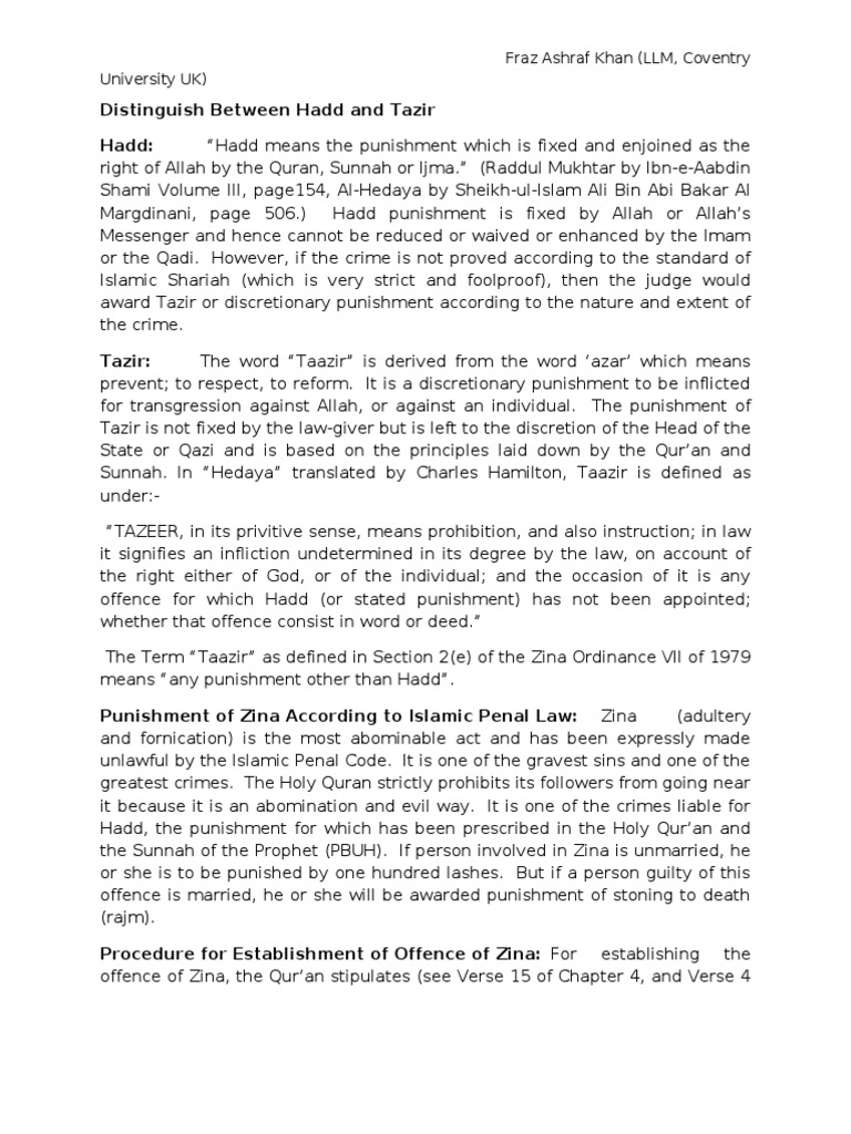 Hadd vs. Tazir: Islamic Punishment Explained | PDF | Religious Belief ...