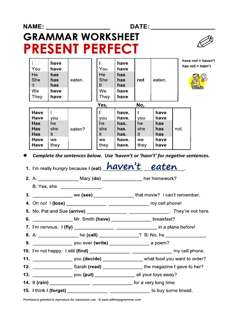 Present Perfect Worksheet | PDF