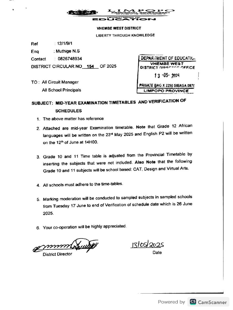 Mid Year Examination Timetable and Schedules | PDF