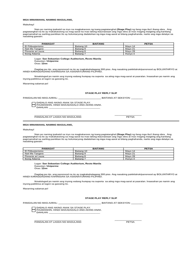 Letter Parents Stage Play | PDF