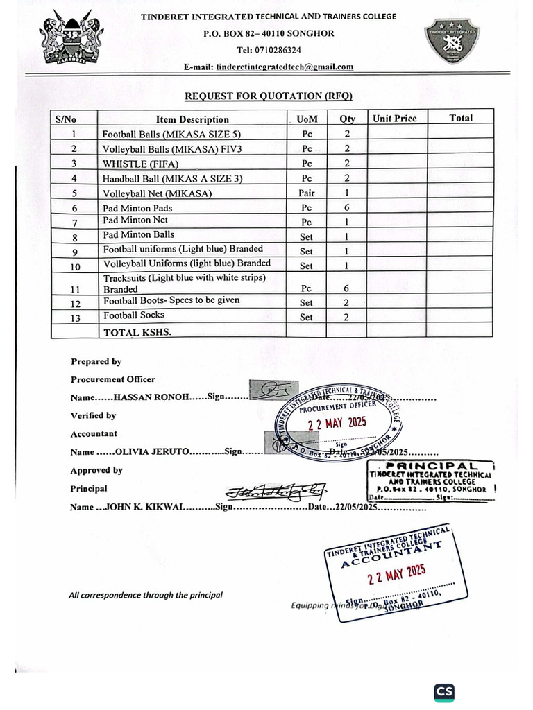 Sports Equipments RFQ | PDF