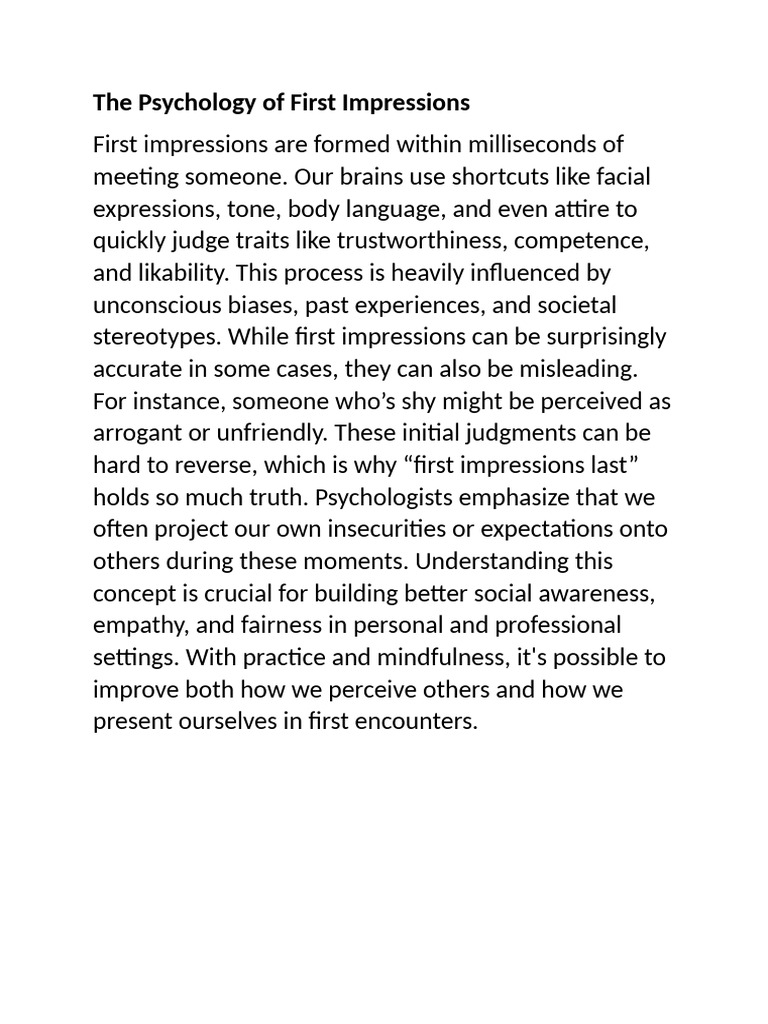 Understanding First Impressions Psychology | PDF
