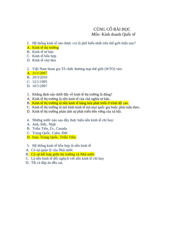 CỦNG CỐ BÀI HỌC- KDQT | PDF