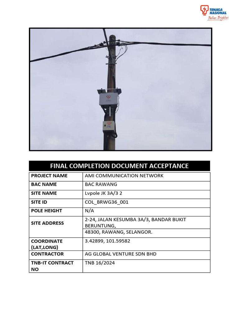 Final Submission - Contoh Document (LV Pole Nanc) | PDF | Electrical ...
