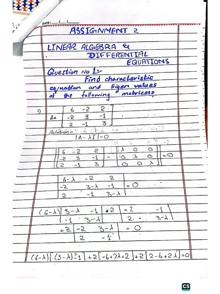 Linear Algebra and Diff Equ Assignment No2 | PDF