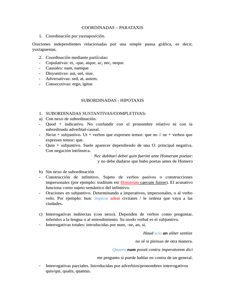 Sintaxis Oracional Latina Básica: Coordinación y Subordinación | PDF | Verbo | Adverbio