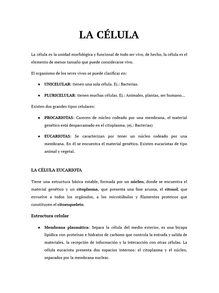 T1 Procesos La Célula y Los Tejidos | PDF | Citoplasma | Nucleo celular