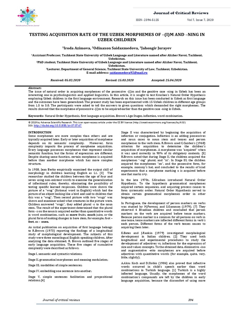 Scopus Iroda Azimova 2020 | PDF | Word | Morphology (Linguistics)