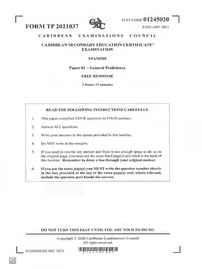 CSEC Spanish Jan 2021 Paper 2 | PDF