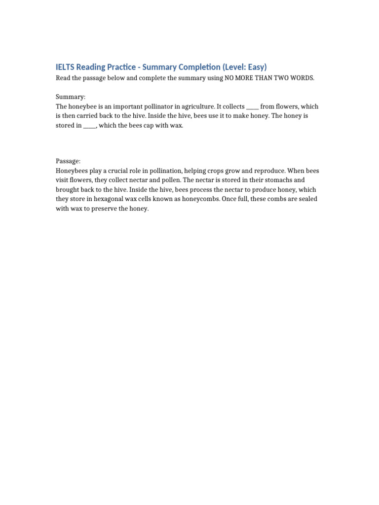 IELTS Summary Completion Easy | PDF