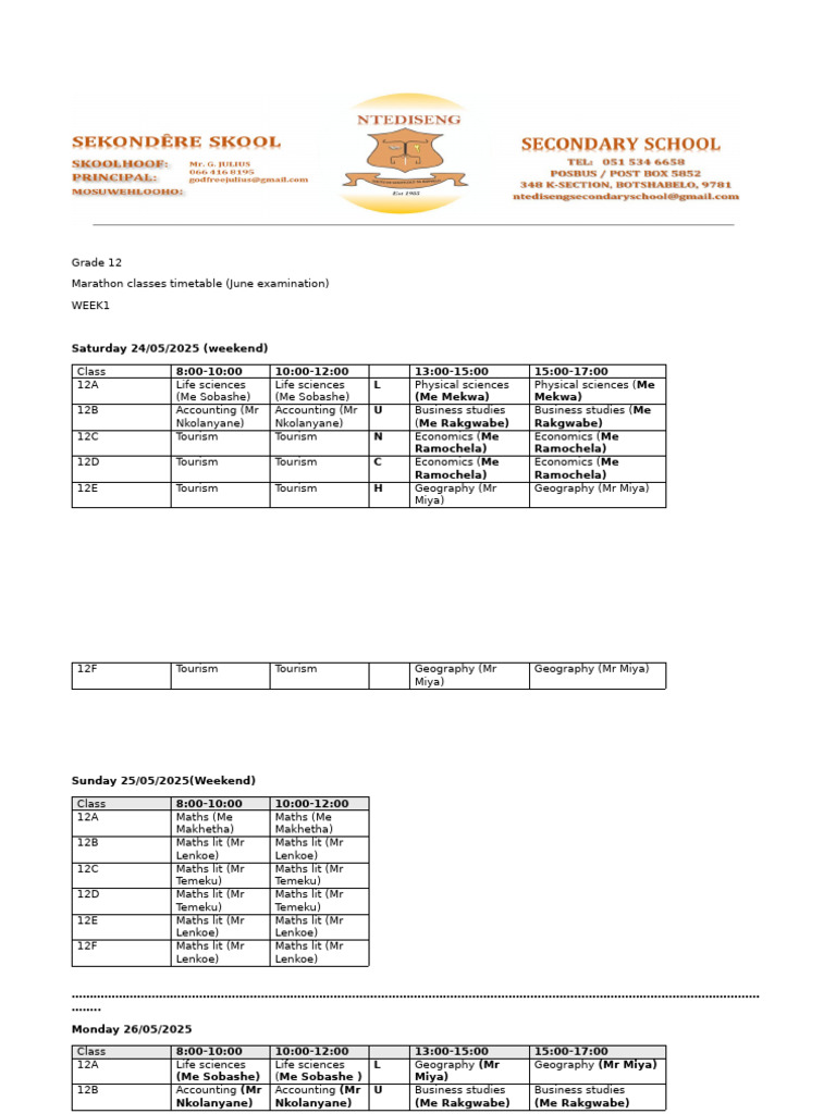 Amended Marathon and Weekend Time Table | PDF | Science